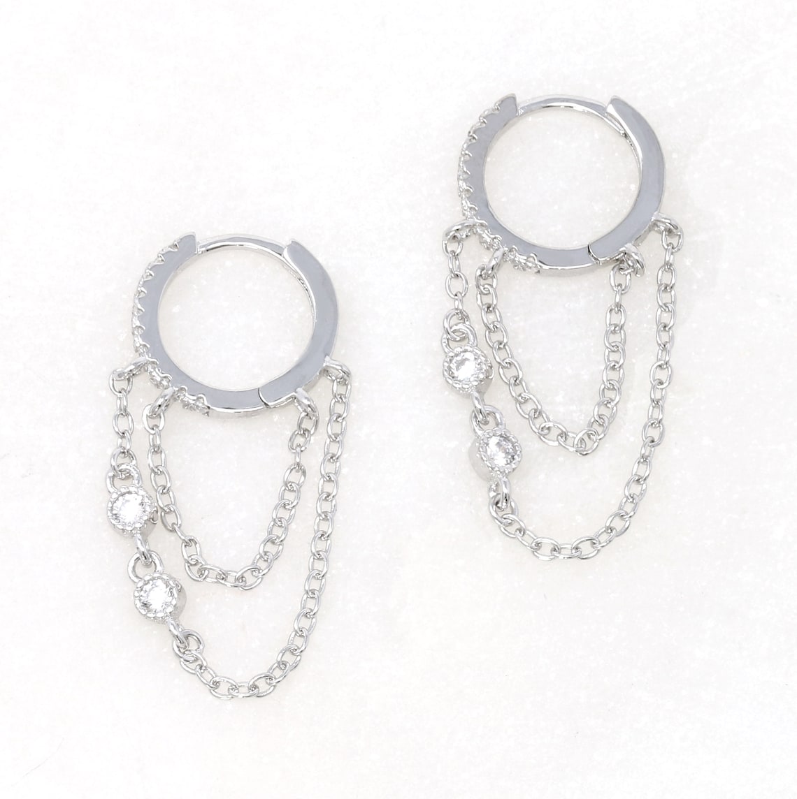 Sterling Silver Hoop Earring Chain Loop Earring Silver Chain - Etsy