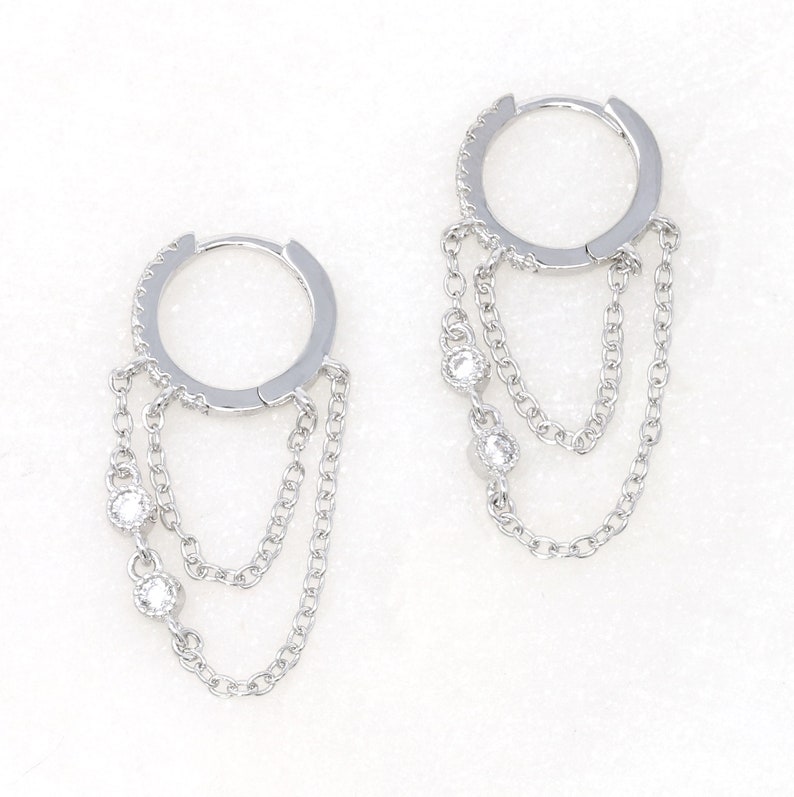 Sterling Silver Hoop Earring Chain Loop Earring Silver Chain - Etsy