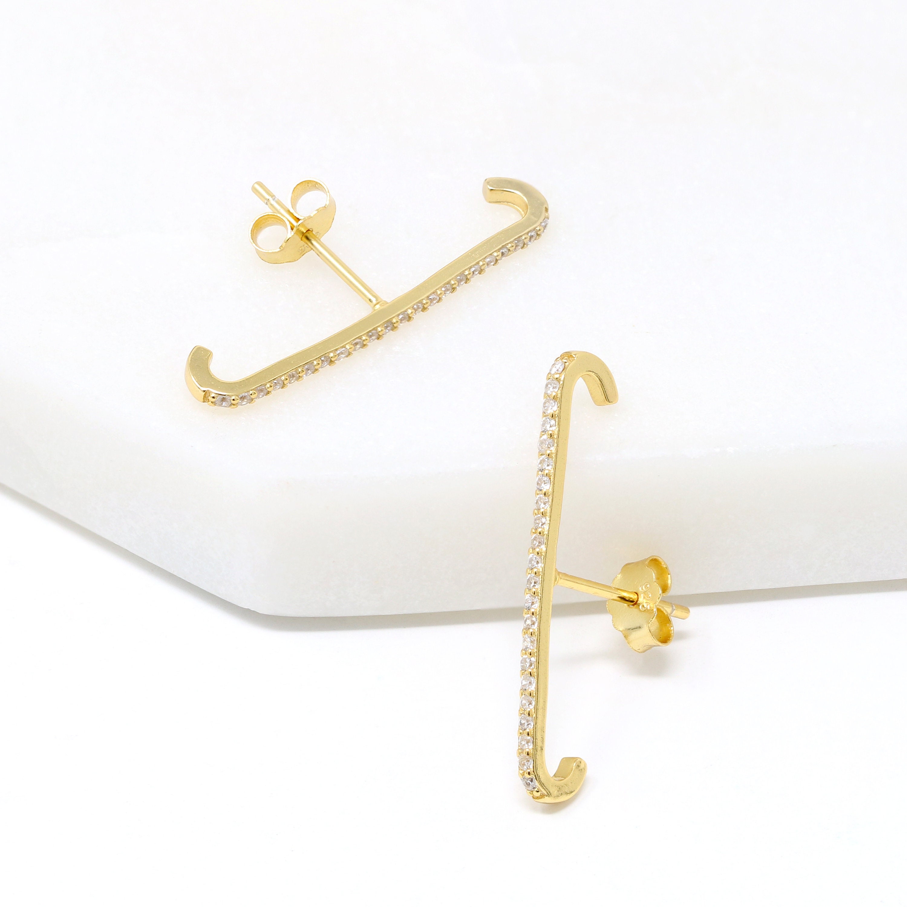 Ear Cuff Sterling Silver Long Bar Ear Cuff Earring Pave Ear | Etsy