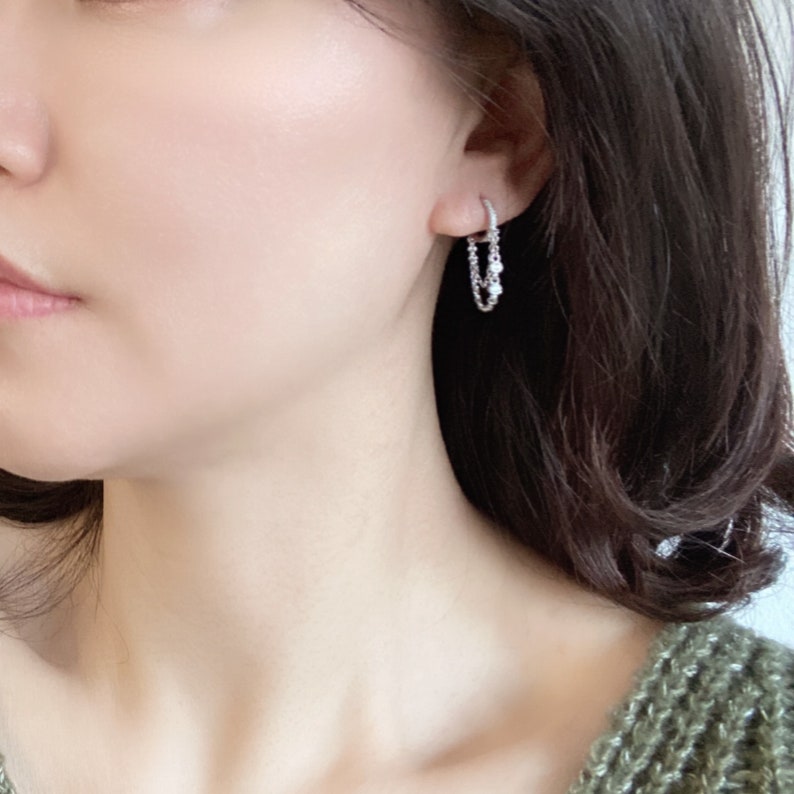 Sterling Silver Hoop Earring Chain Loop Earring Silver Chain - Etsy