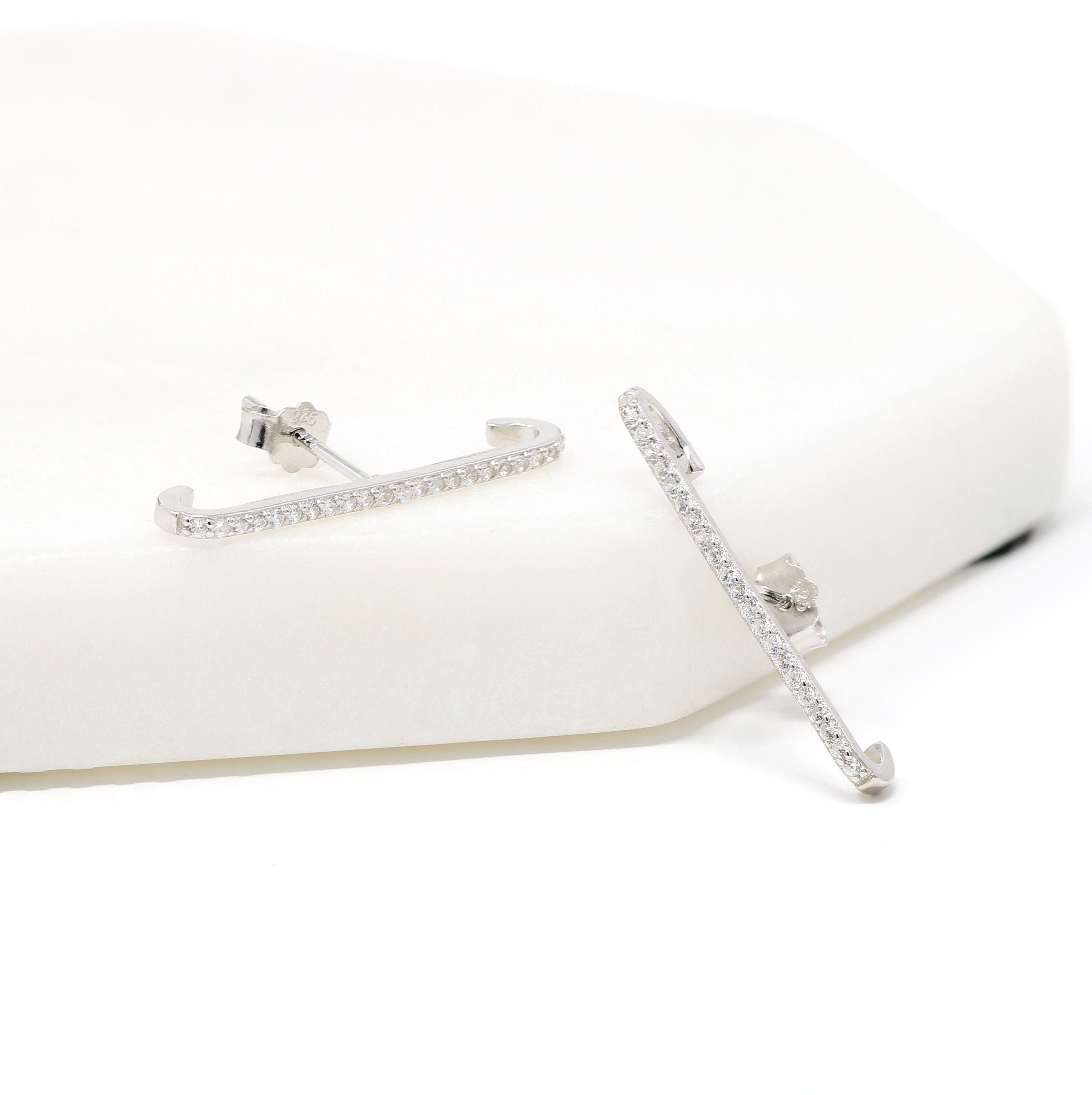 Ear Cuff Sterling Silver Long Bar Ear Cuff Earring Pave Ear | Etsy