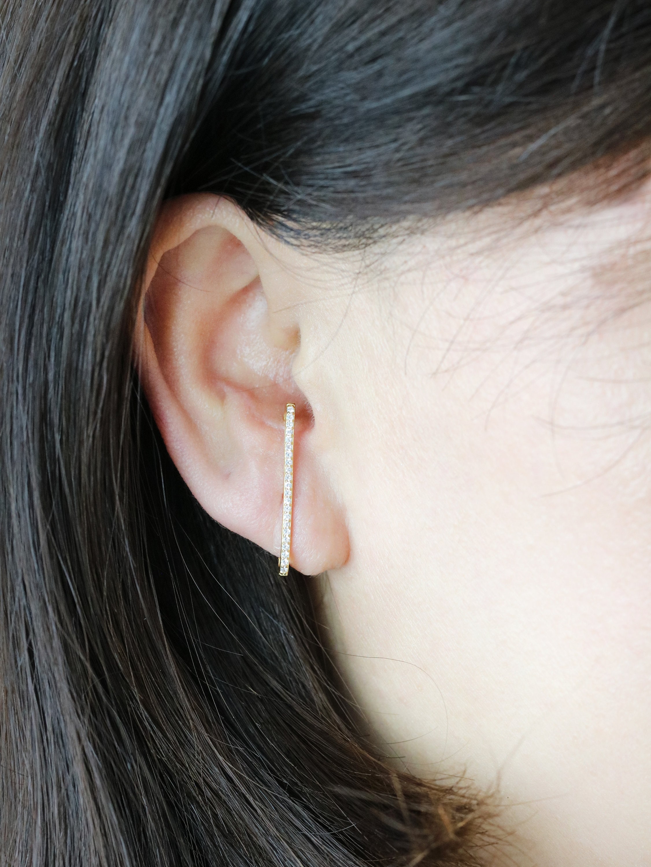 Ear Cuff Sterling Silver Long Bar Ear Cuff Earring Pave Ear | Etsy
