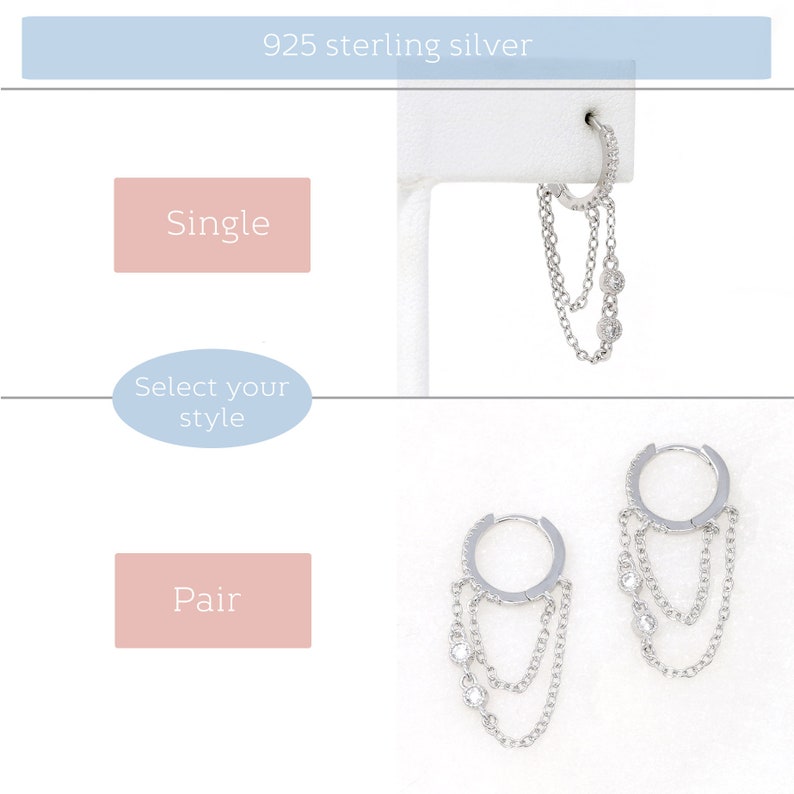 Sterling Silver Hoop Earring Chain Loop Earring Silver Chain - Etsy