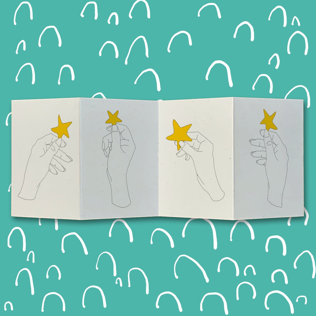 Gold Star Concertina Card / Illustrated Greetings Card / Eco Friendly ...