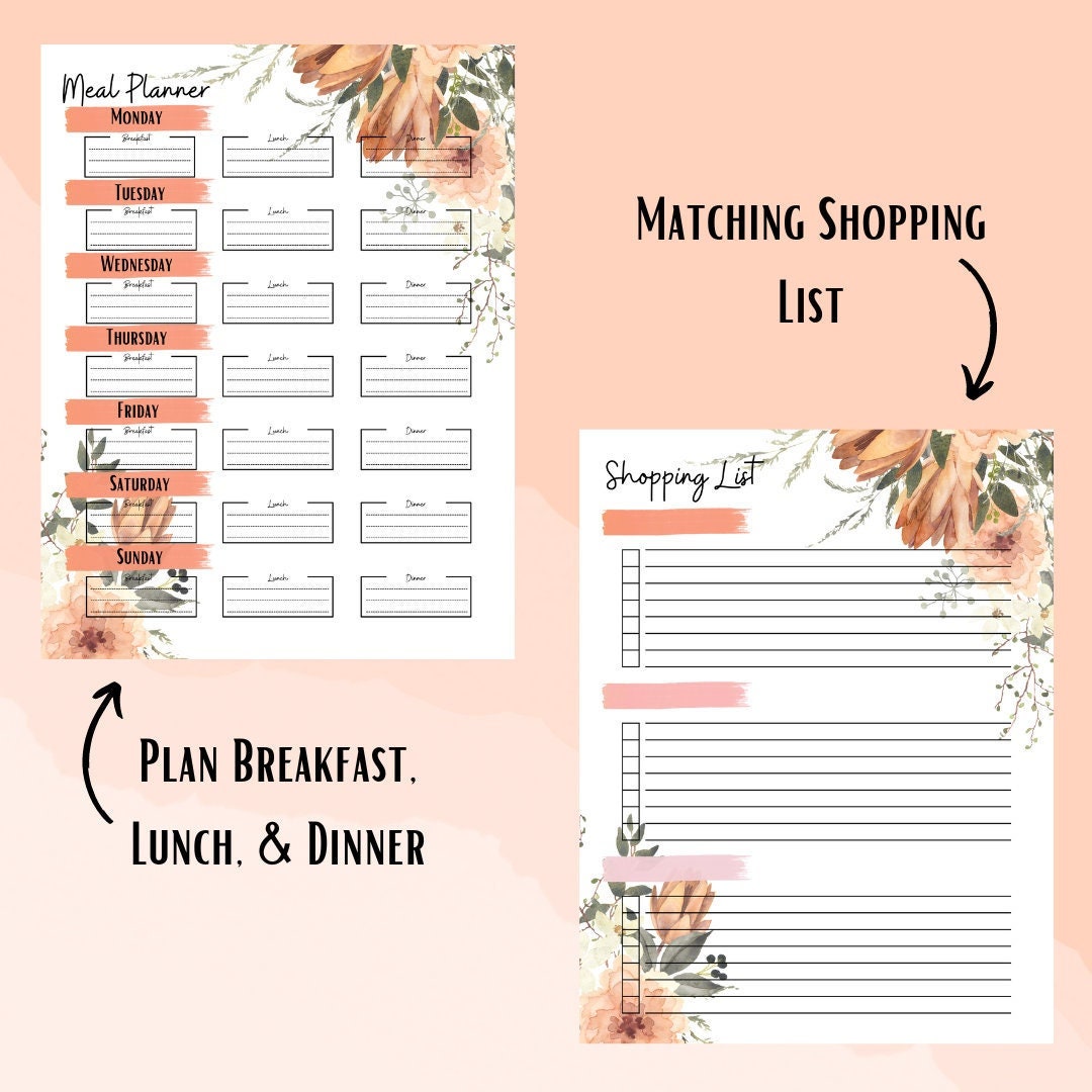 Weekly Meal Planner, Meal Planning, Shopping List, Printable Meal ...