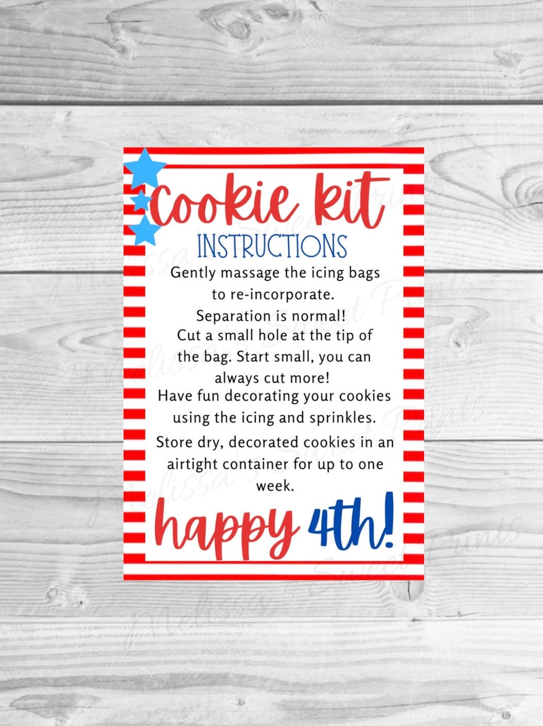 DIY Cookie Kit Instruction Card - Fourth of July DIY Cookie Kit ...