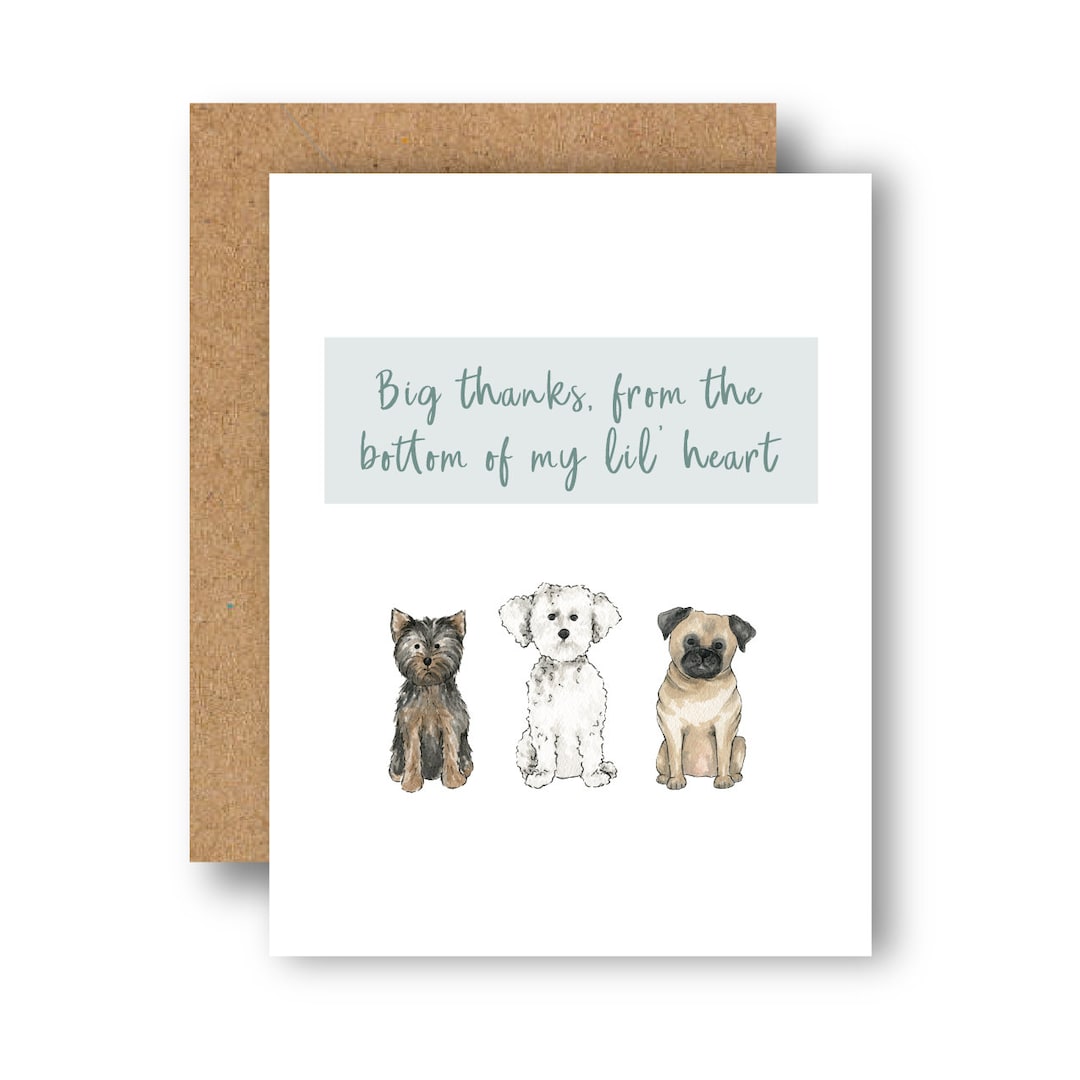 Dog Thank You Card - Watercolor Yorkie, Bichon, and Pug Illustration - Etsy