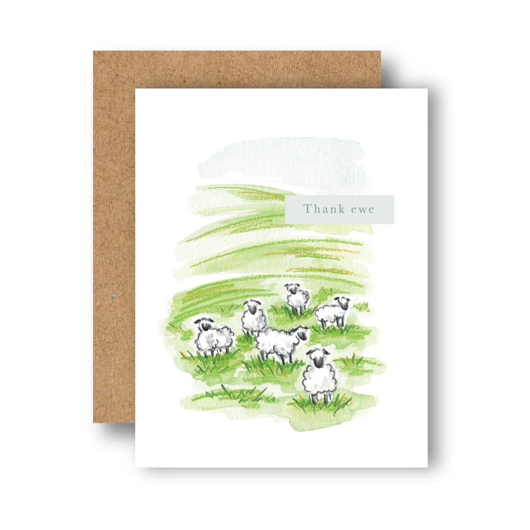 Greeting Card Sheep Thank You Note: Thank Ewe Watercolor - Etsy
