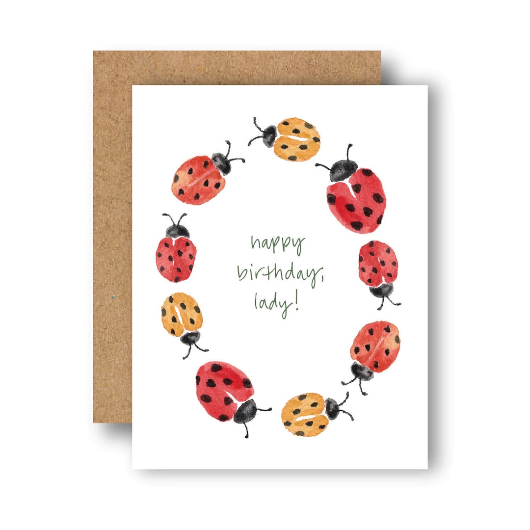 Ladybug Happy Birthday Card: Watercolor Red and Orange, A2 Notecard ...