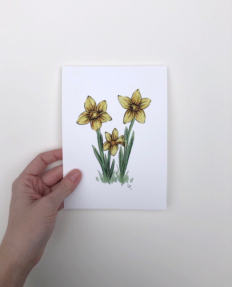 Daffodil Watercolor March Art Print Floral Wall Decor Hand | Etsy