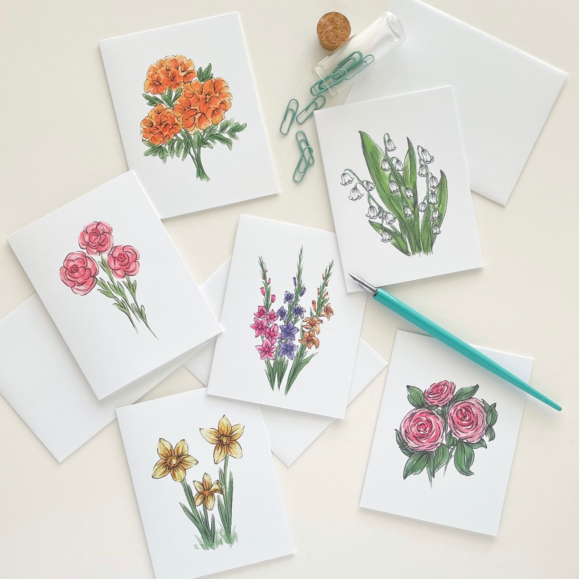 Carnation Notecard January Birth Month Flower Botanical Stationery ...