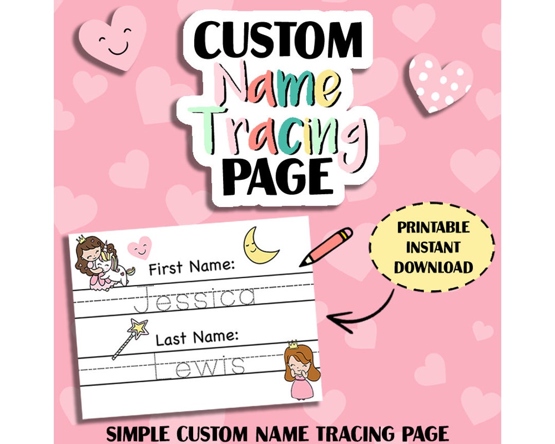 Custom Name Tracing Sheet for Girls Handwriting Practice Personalized ...