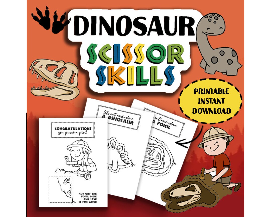 Scissor Skills Coloring Pages - Dinosaurs - Printable Digital Download ...