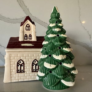 Vintage Ceramic Church With Christmas Tree. - Etsy