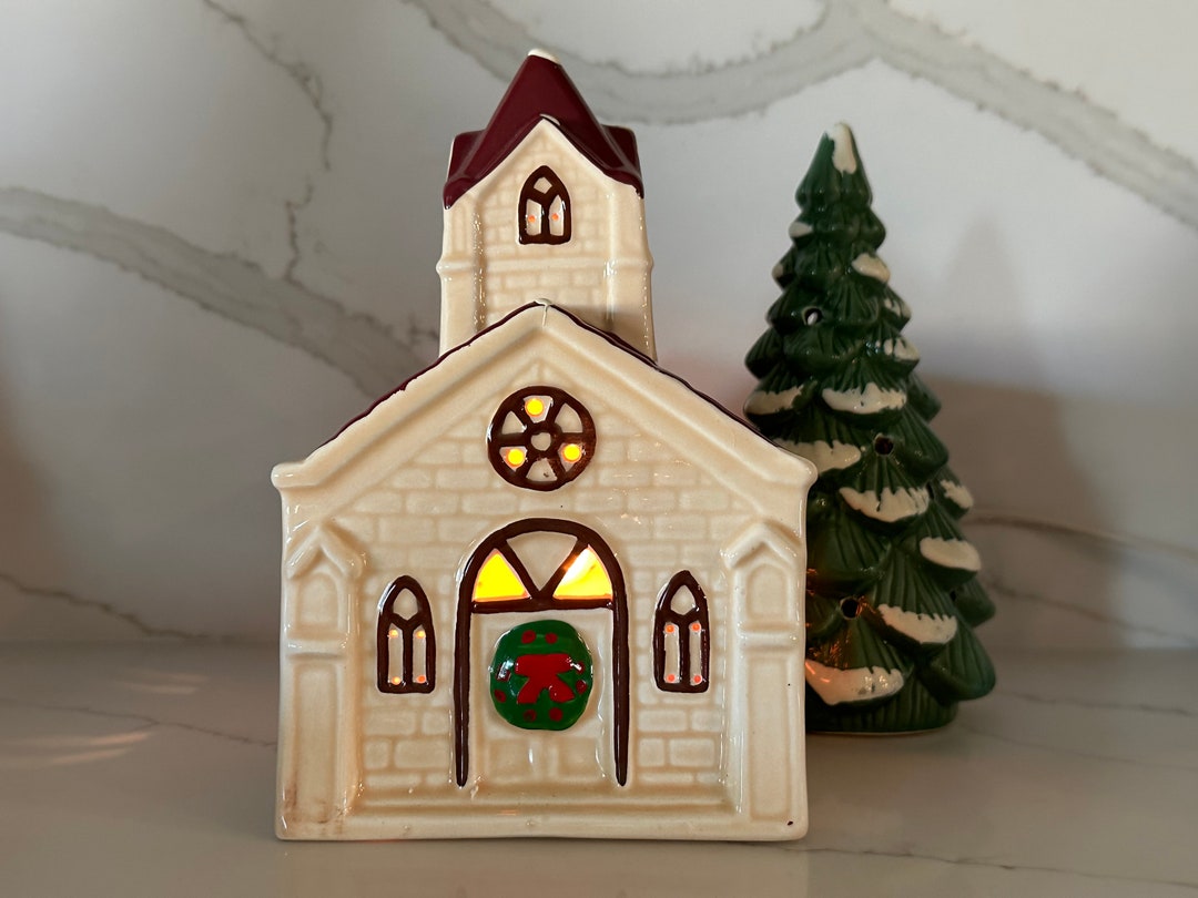 Vintage Ceramic Church With Christmas Tree. - Etsy
