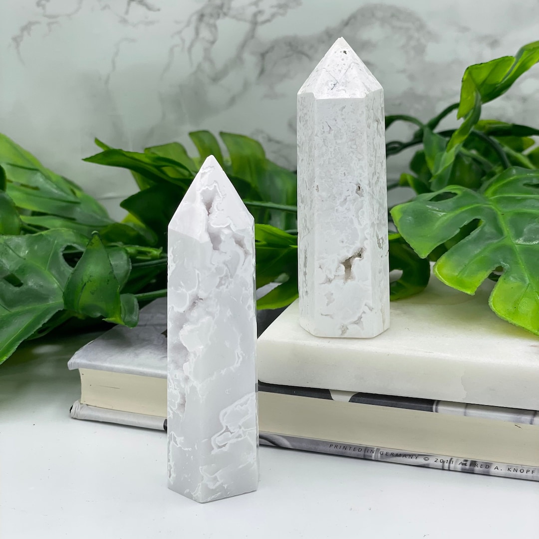 White Plume Druzy Agate Mini Tower - Etsy