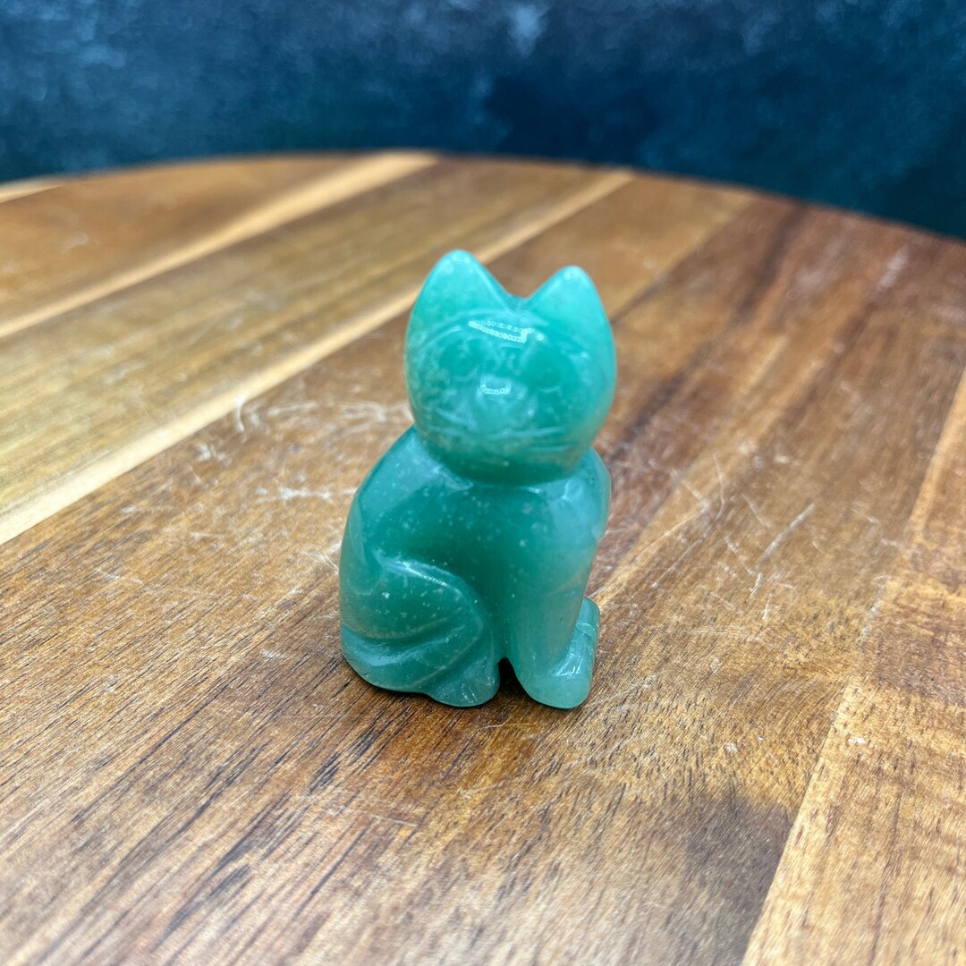 Small Green Aventurine Cat Carving - Etsy