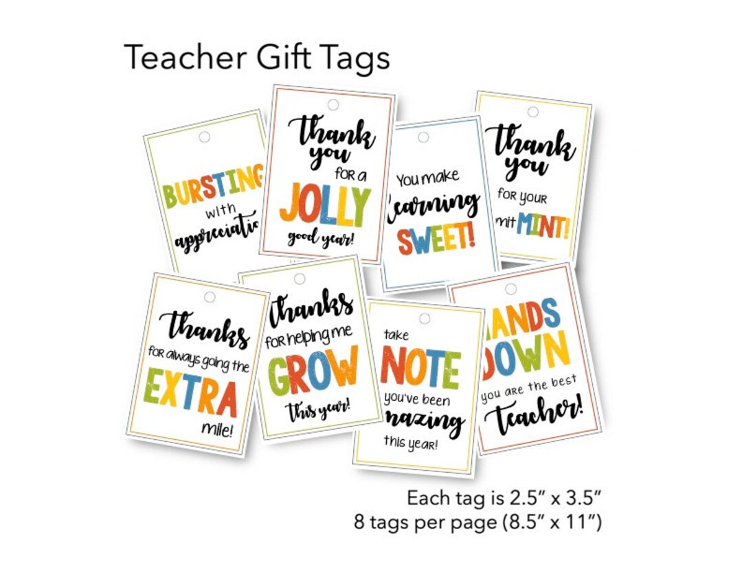 Teacher Appreciation Gift Tag Gift Tag INSTANT DOWNLOAD Teacher Thank ...