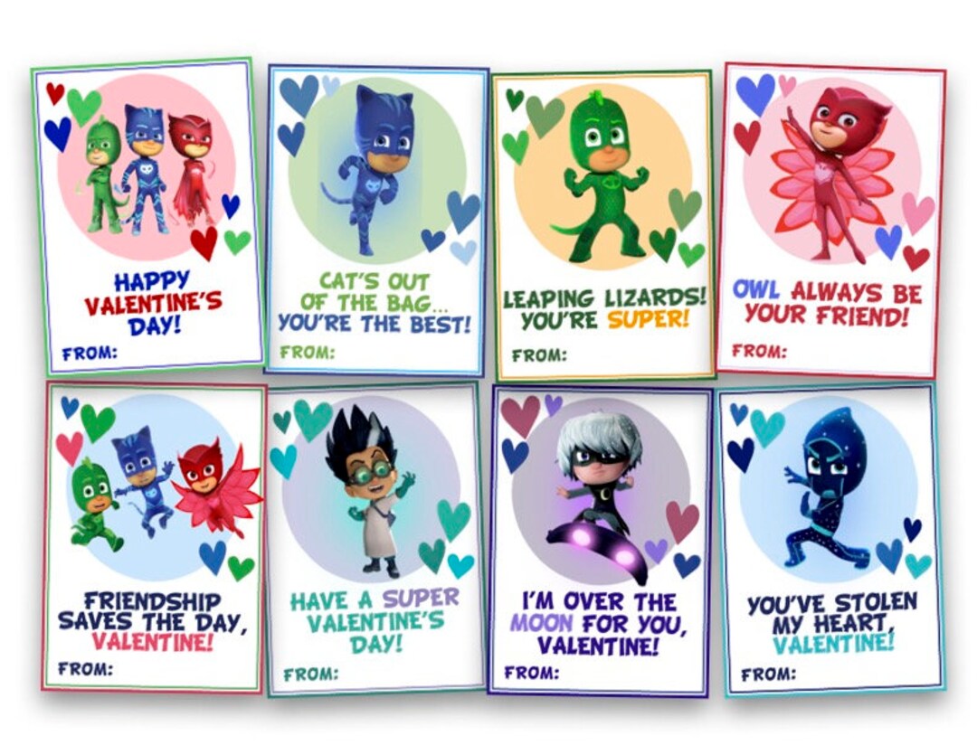 Super Heroes Digital Valentines 8 Designs: Owlette Catboy Gekko Romeo ...
