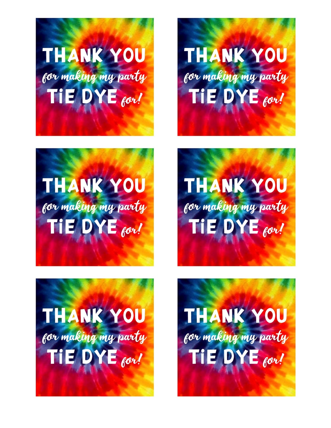 Tie Dye Party Favor Tags INSTANT Download Thank You for - Etsy