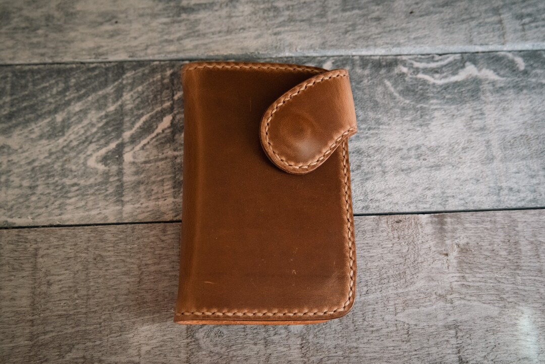 Snap Wallet Handmade Natural Chromexcel Leather Vertical Mid Snap ...