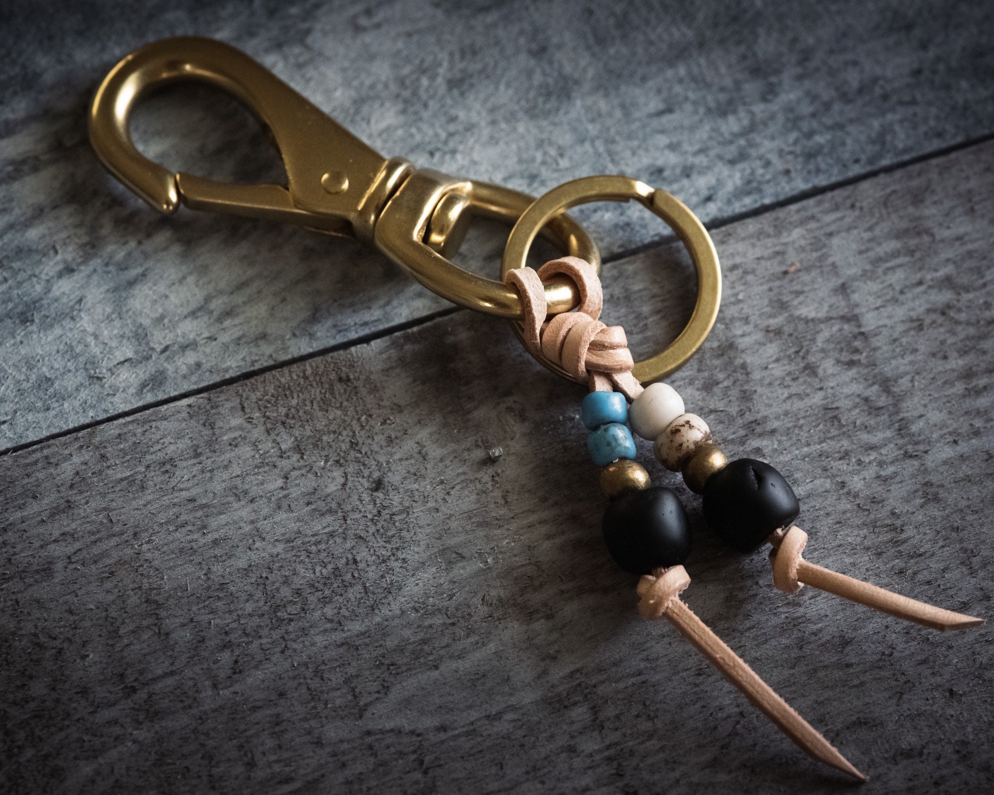 Key Clip - Solid Brass With Trade Beads - Handmade - Large - Etsy