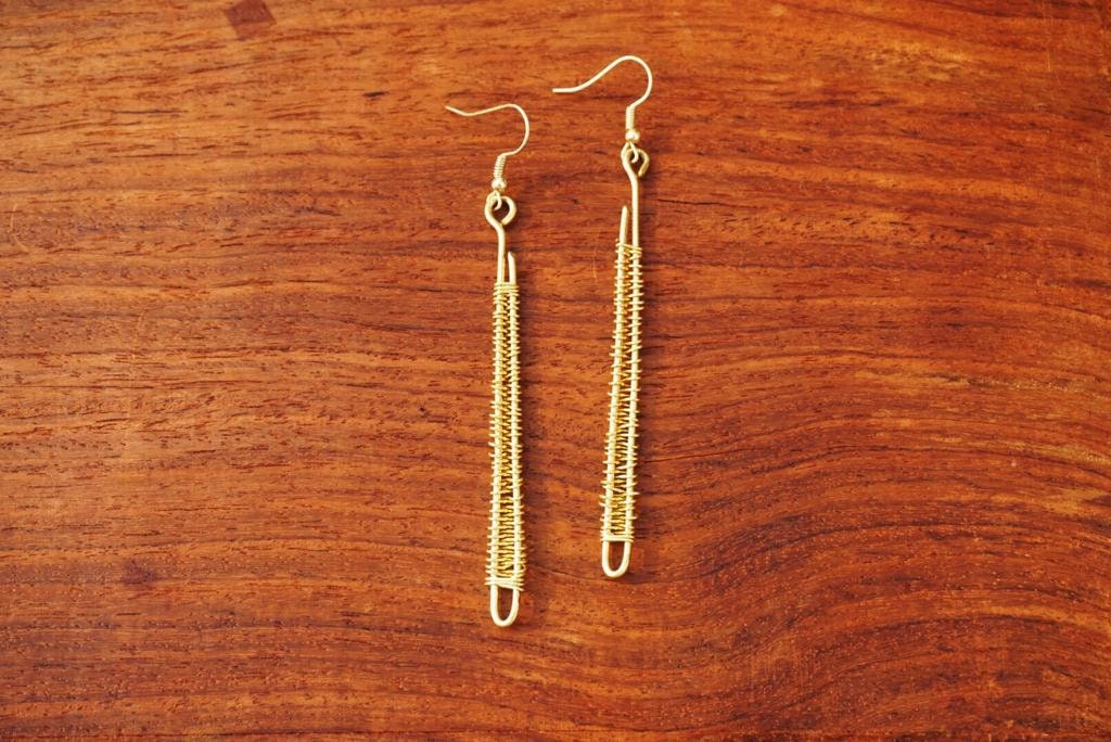 Gold Color Wire Wrapped Straight Earrings - Etsy