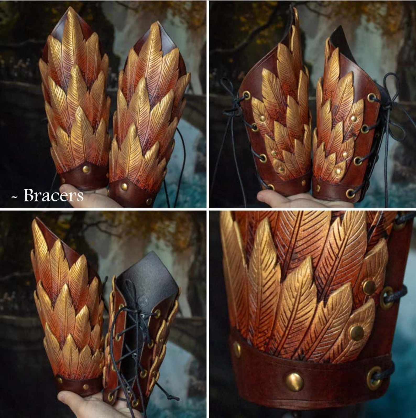 Leather Feather Armor Set // Helmet, Pauldrons, Harness, Bracers - Etsy