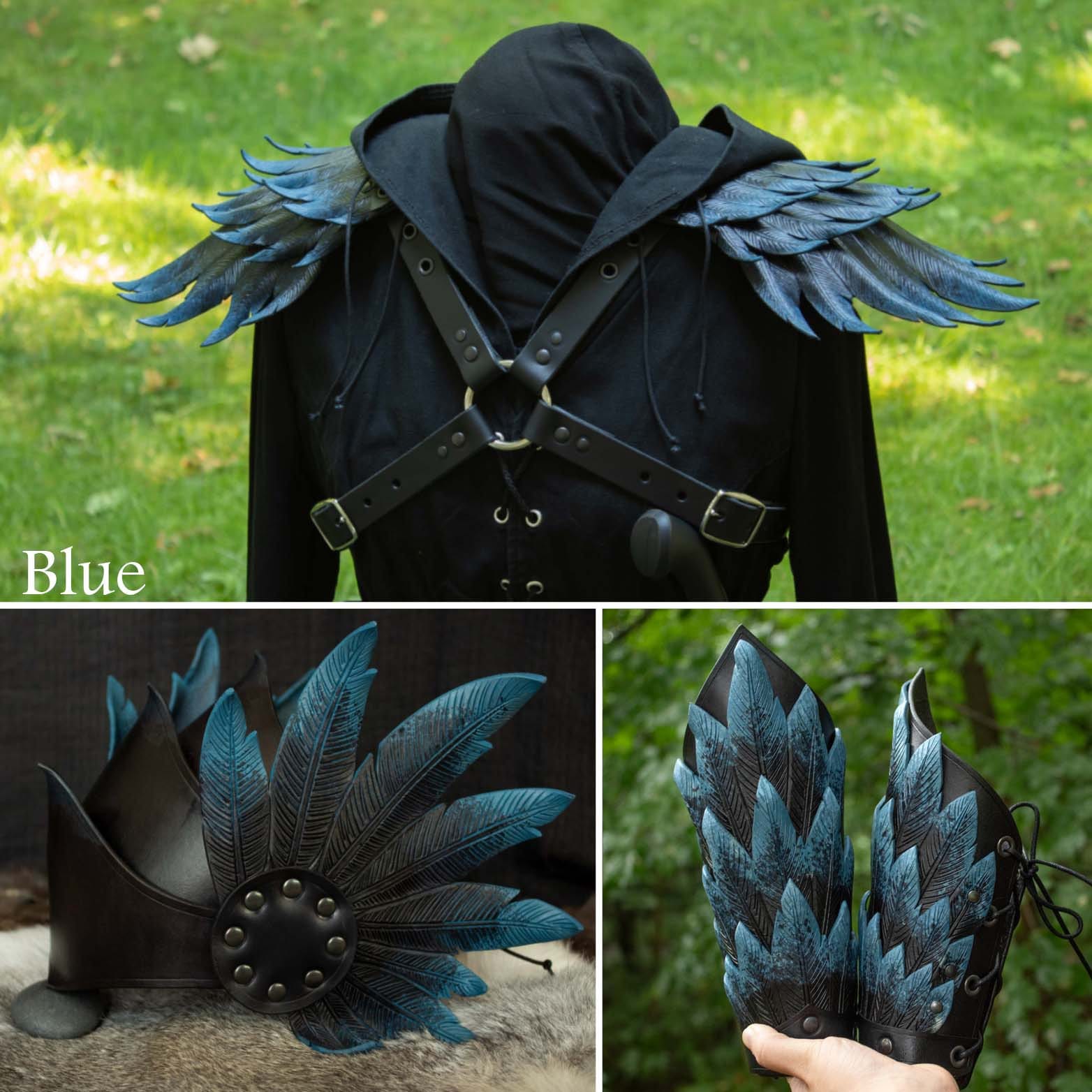 Leather Feather Armor Set // Helmet, Pauldrons, Harness, Bracers - Etsy