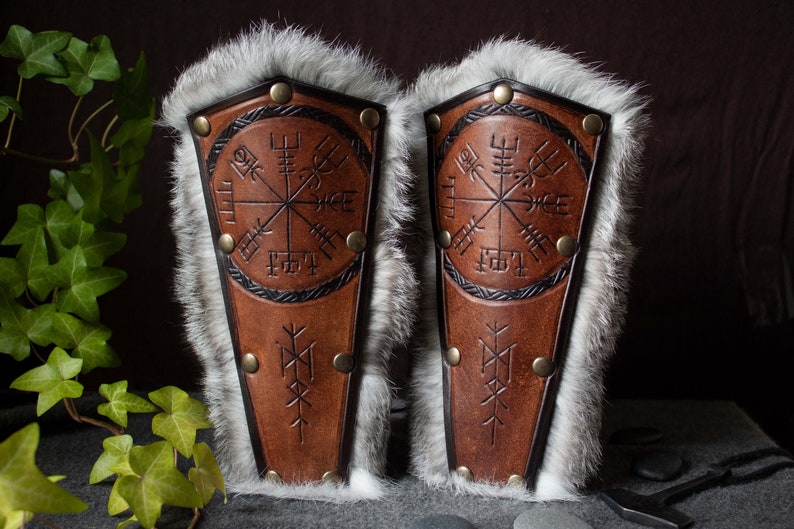 Viking Leather and Rabbit Fur Bracers // Pair of Bracers // - Etsy