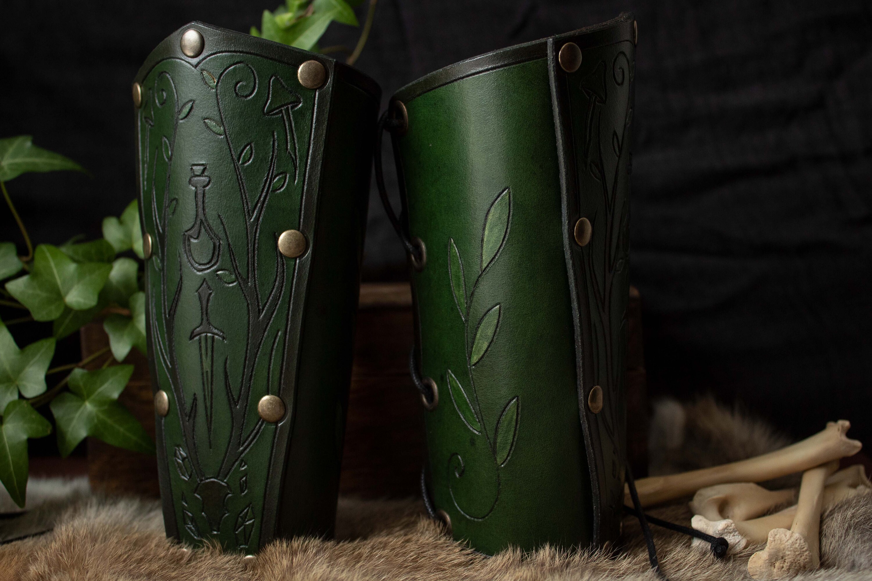 Druidic Leather Bracers // Elven-shamanic-druidic-witch // - Etsy