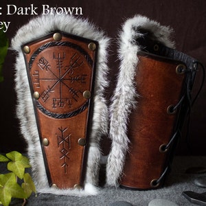 Viking Leather and Rabbit Fur Bracers // Pair of Bracers // Vegvisir ...