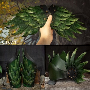 Leather Feather Armor Set // Helmet, Pauldrons, Harness, Bracers - Etsy