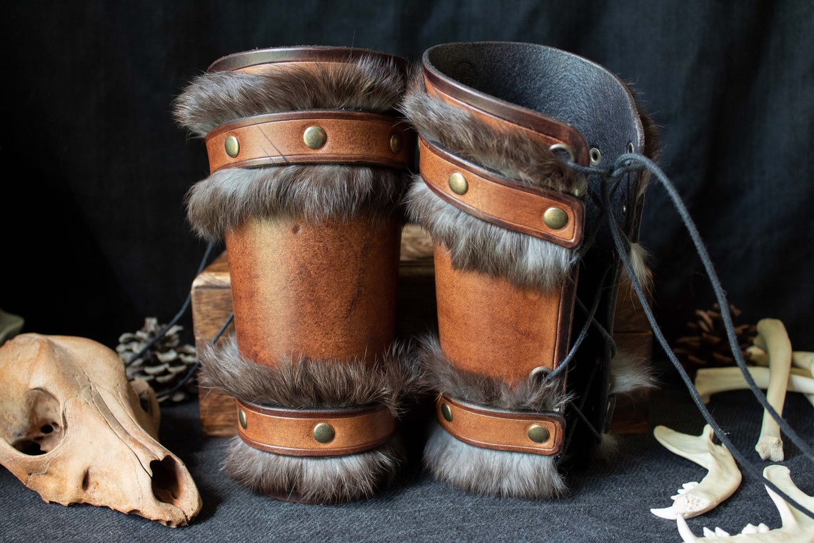 Barbarian Leather and Rabbit Fur Bracers // Viking // Norse - Etsy
