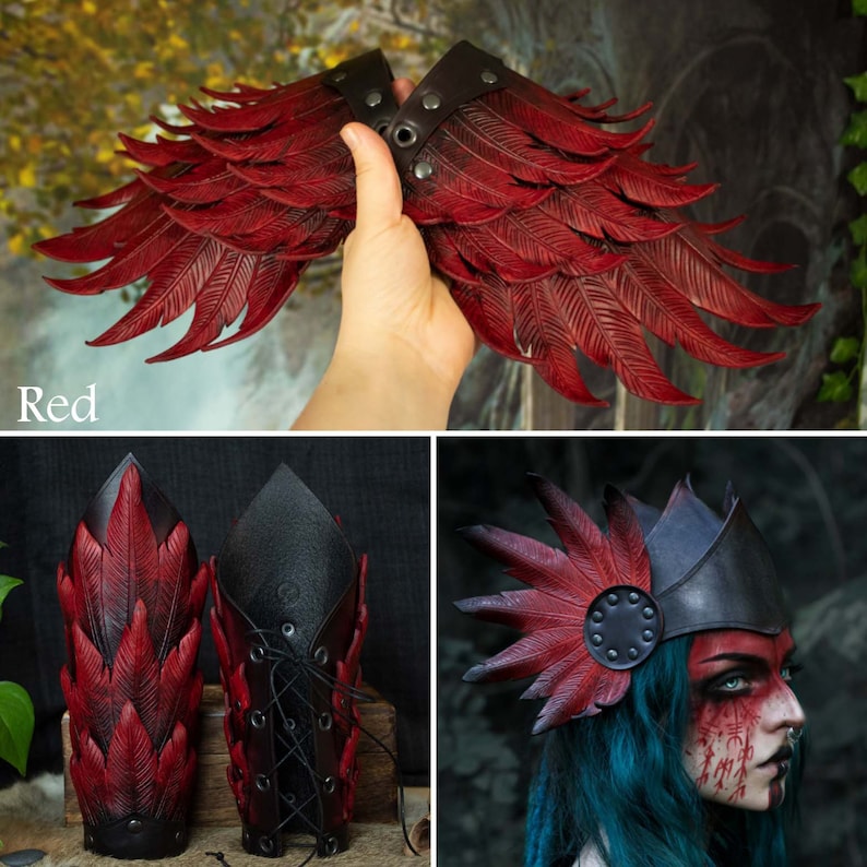 Leather Feather Armor Set // Helmet, Pauldrons, Harness, Bracers - Etsy