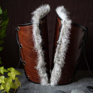 Viking Leather and Rabbit Fur Bracers // Pair of Bracers // - Etsy