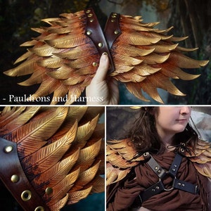 Leather Feather Armor Set // Helmet, Pauldrons, Harness, Bracers - Etsy