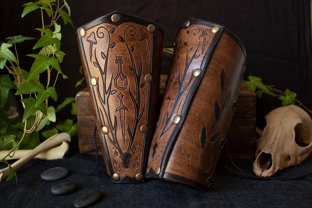 Druidic Leather Bracers // Elven-shamanic-druidic-witch // - Etsy