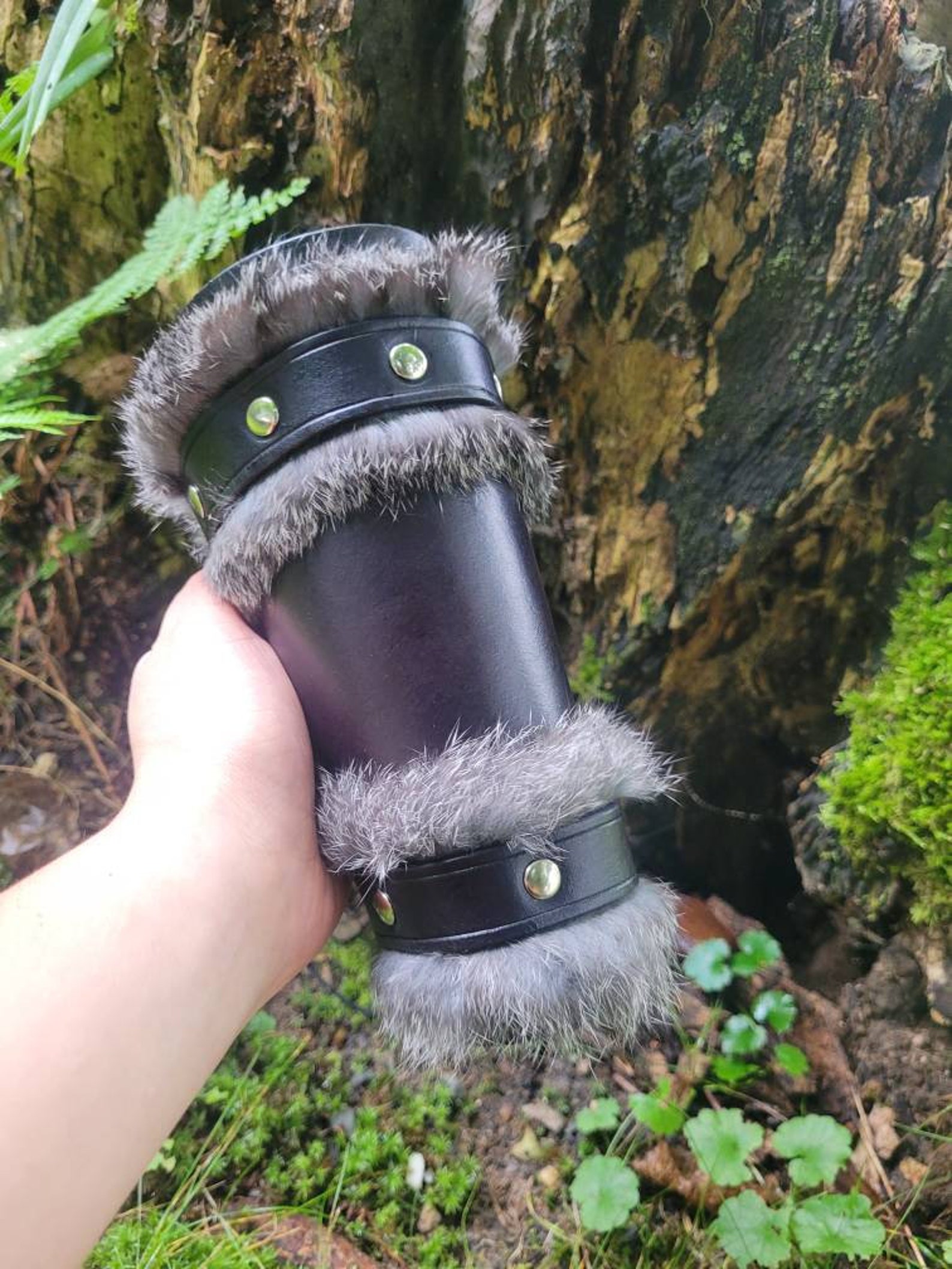 Barbarian Leather and Rabbit Fur Bracers // Viking // Norse - Etsy
