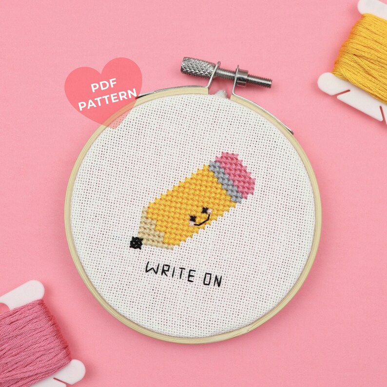 Write on Pencil Cross Stitch Pattern PDF Modern Cross | Etsy