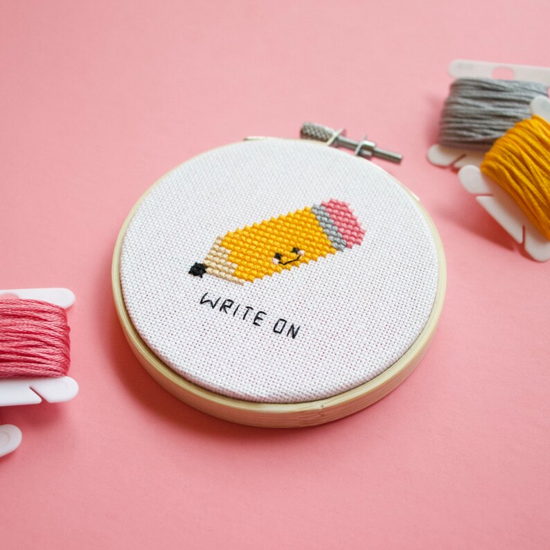 Write on Pencil Cross Stitch Pattern PDF Modern Cross | Etsy