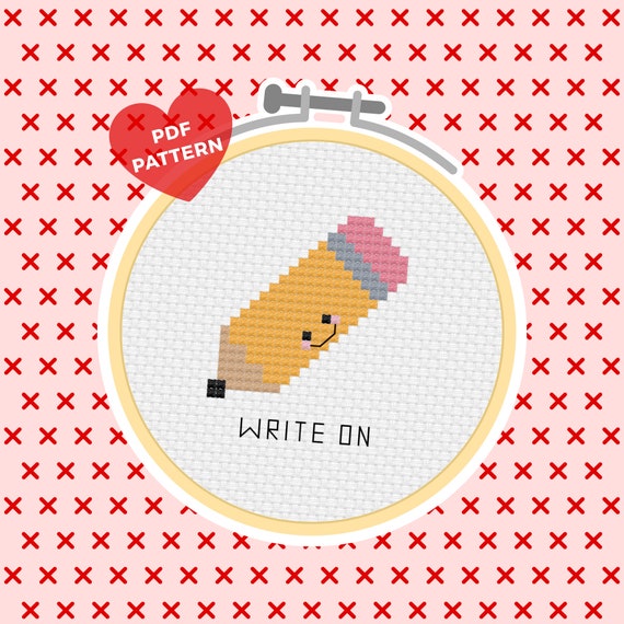 Write on Pencil Cross Stitch Pattern PDF Modern Cross - Etsy