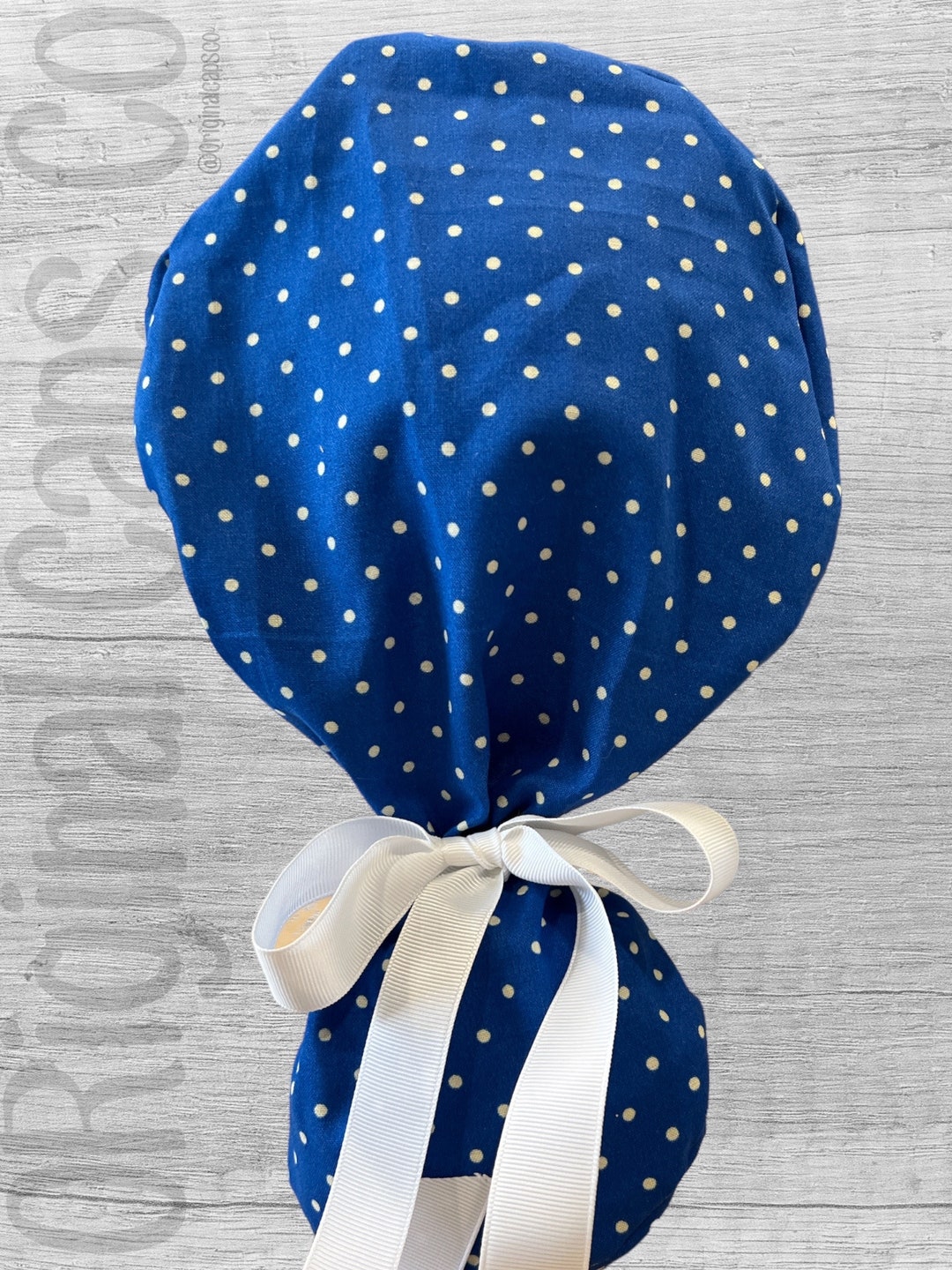 Mini White Dots on Blue Print Ponytail Scrub Cap for Women, Scrub Hat ...