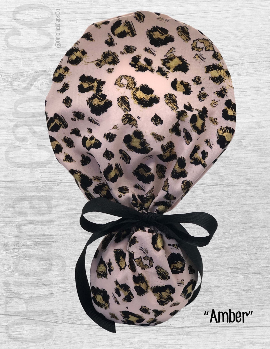 Pink and Gold Leopard Print Ponytail Scrub Cap for Women, Scrub Hat ...