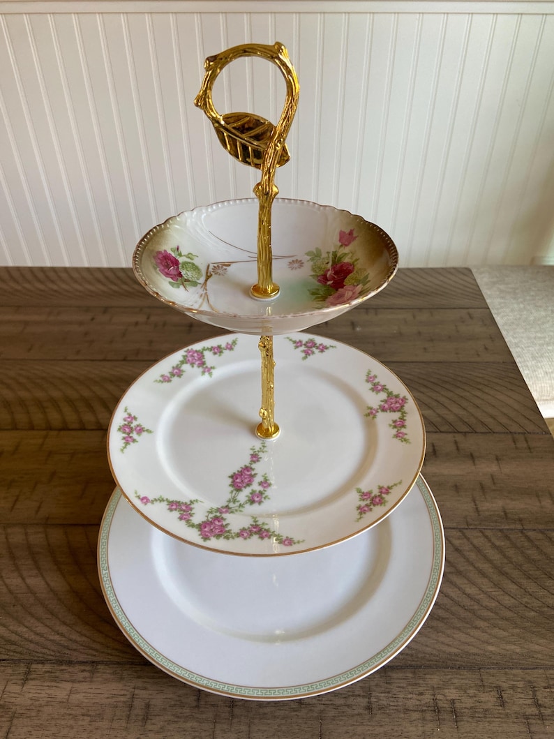 Vintage China 3-tier Plate Stand: Gold Hardware, Elegant Serving - Etsy