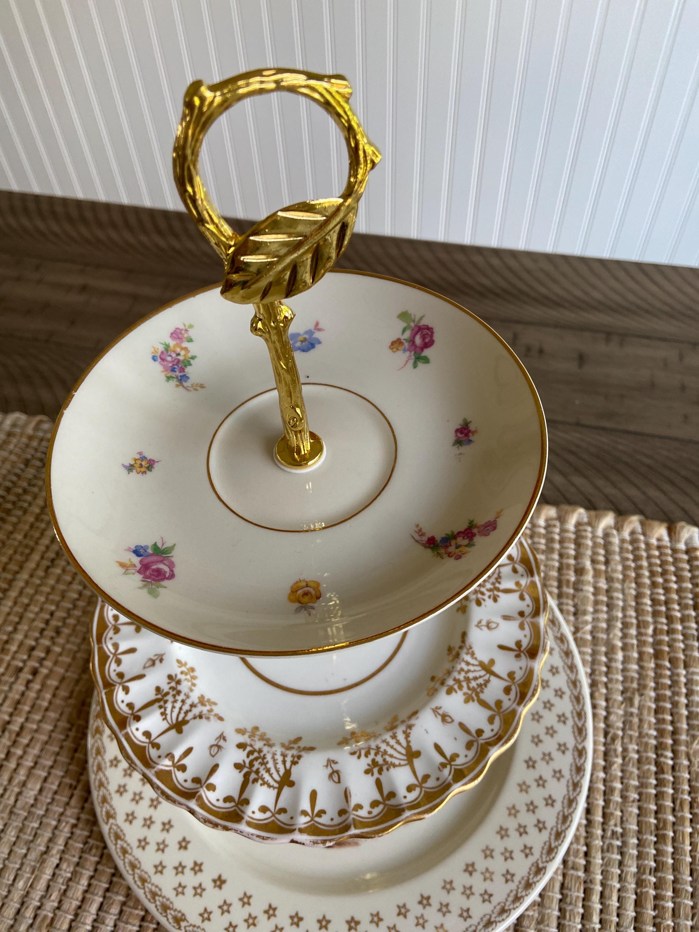 Vintage China 3-tier Plate Stand: Gold Hardware, Elegant Serving - Etsy