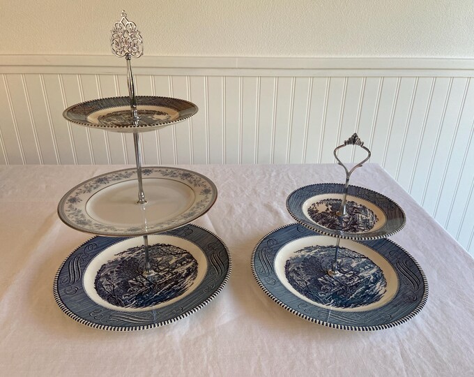Blue and White Tiered Plate Stands. Assembled From Vintage Porcelain ...