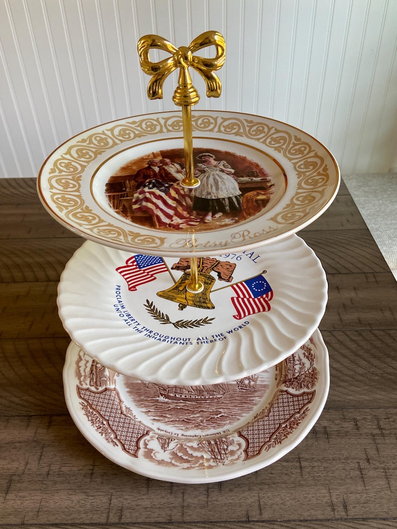 Vintage China 3-tier Plate Stand: Gold Hardware, Elegant Serving - Etsy