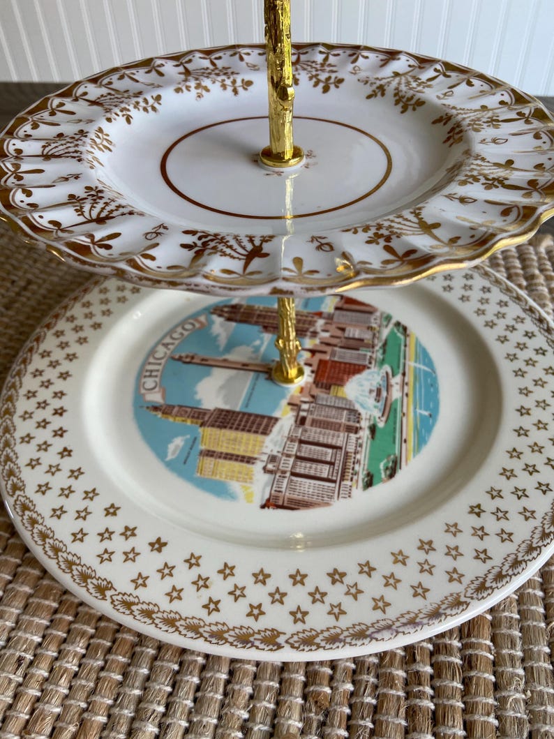 Vintage China 3-tier Plate Stand: Gold Hardware, Elegant Serving - Etsy