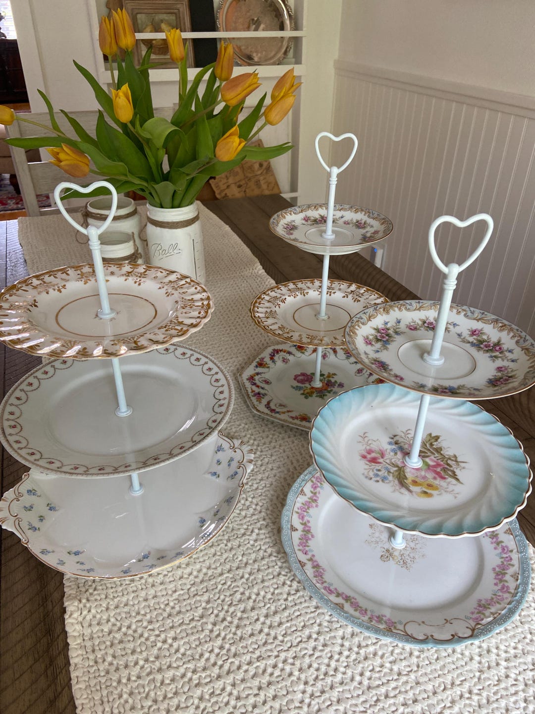 The White Collection - Three Tier Plate Stands. Assembled From Vintage ...